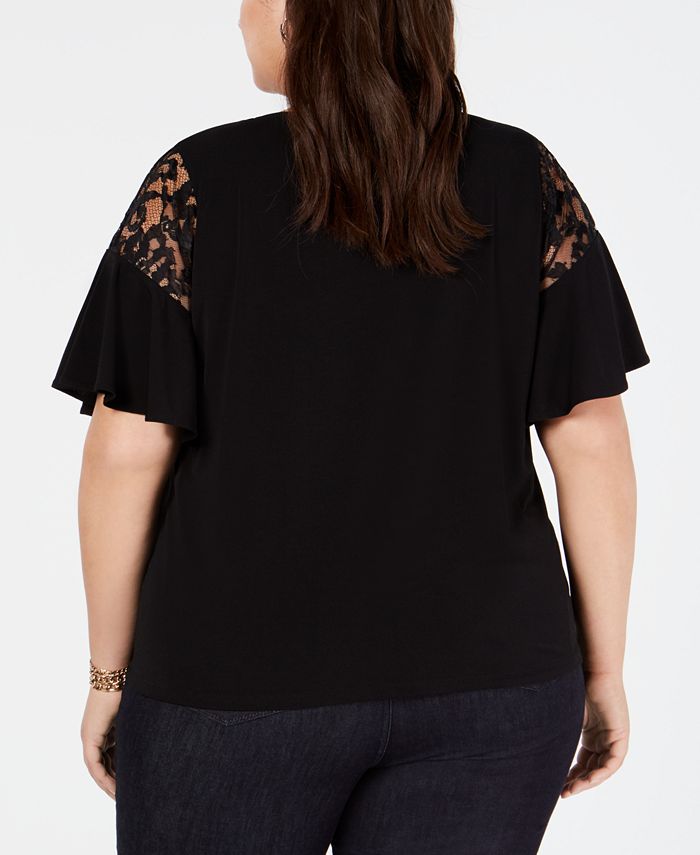 INC International Concepts INC Plus Size Short-Sleeve Lace-Detail Top ...