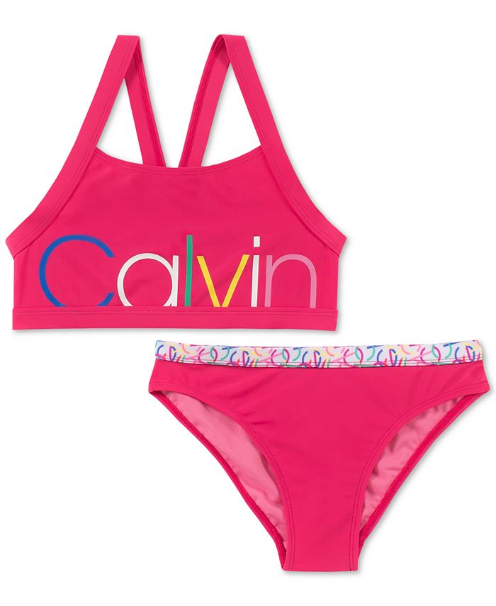 Calvin Klein Big Girls 2-Pc. Logo-Print Bikini Swimsuit - Macy's