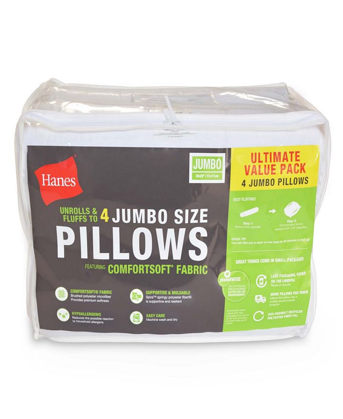 Hanes CLOSEOUT! ComfortSoft® Down Alternative 4-Pack of Jumbo Pillows ...