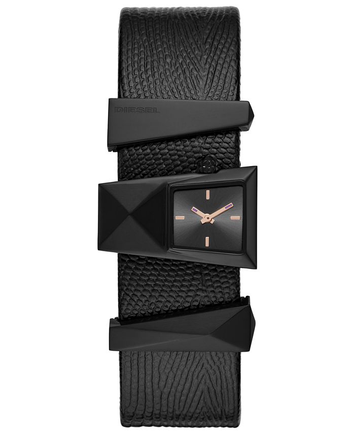 Diesel Women's Caterina Black Leather Strap Watch 31mm - Macy's