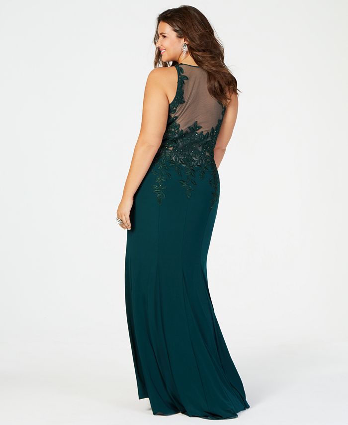 XSCAPE Plus Size Illusion Embroidered Gown - Macy's