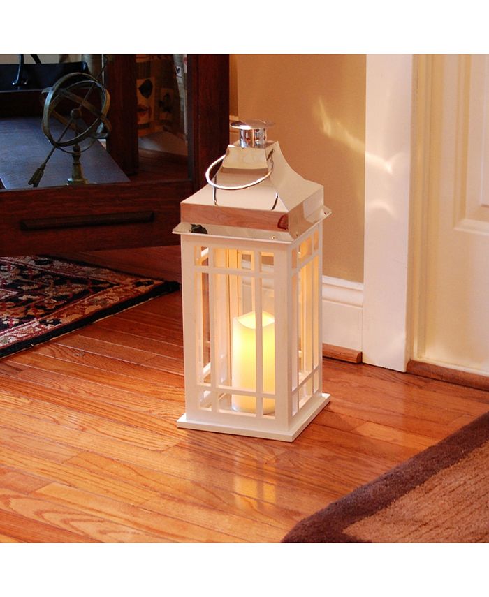 JH Specialties Inc/Lumabase Lumabase White Wooden Lantern with Chrome ...