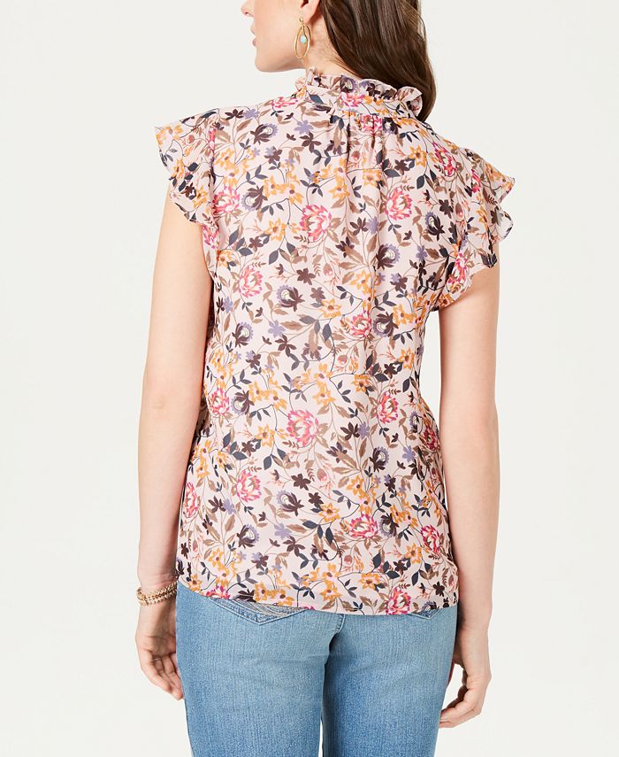 CeCe Floral-Print Ruffled Top - Macy's