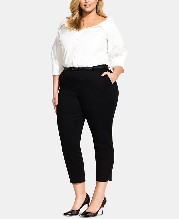 City Chic Trendy Plus Size Belted Slim Pants - Macy's