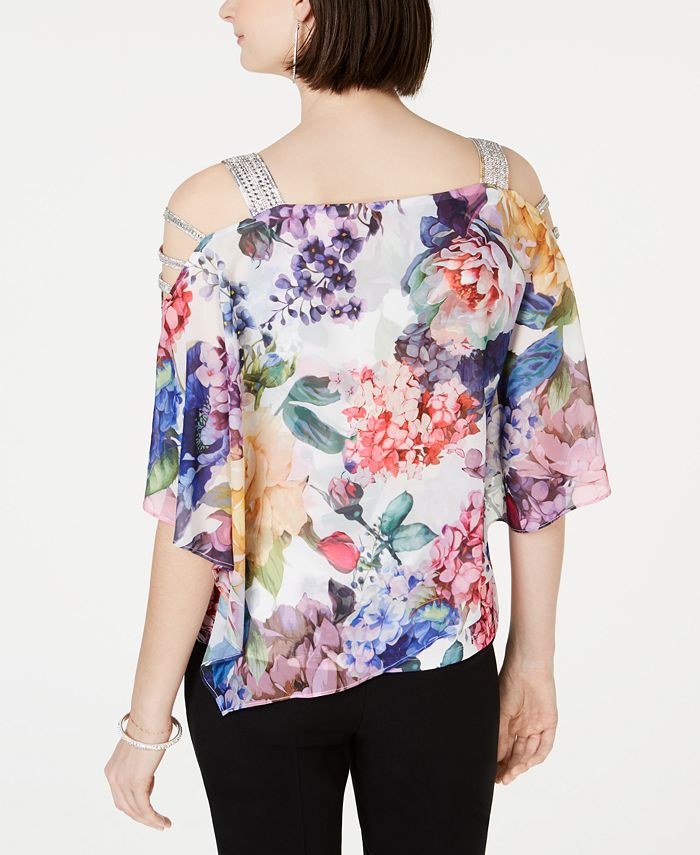 MSK Floral Overlay Top - Macy's