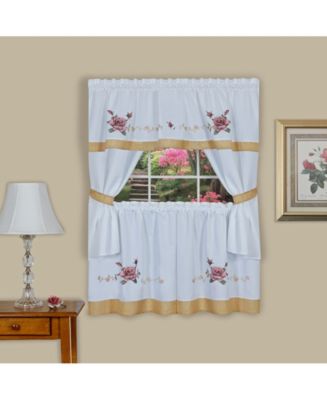 Rose Embellished Cottage Window Curtain Set, 58x36 - Macy's