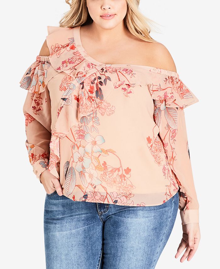 City Chic Trendy Plus Size One-Shoulder Ruffled Top - Macy's
