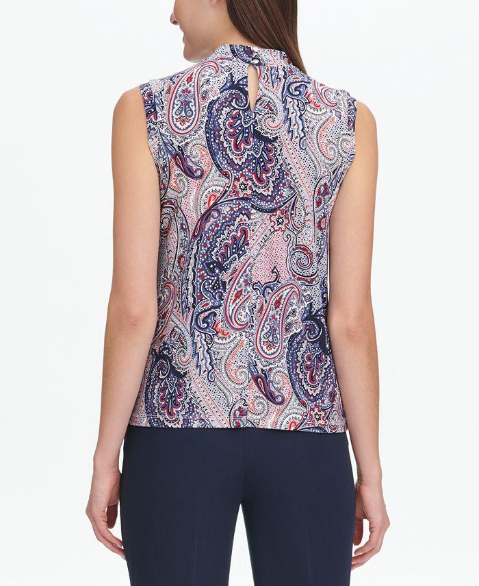 Tommy Hilfiger Paisley-Print Tie-Neck Top - Macy's
