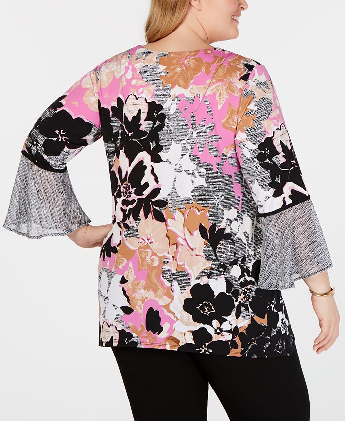 JM Collection Plus Size Mixed-Print Tunic, Created for Macy's - Macy's