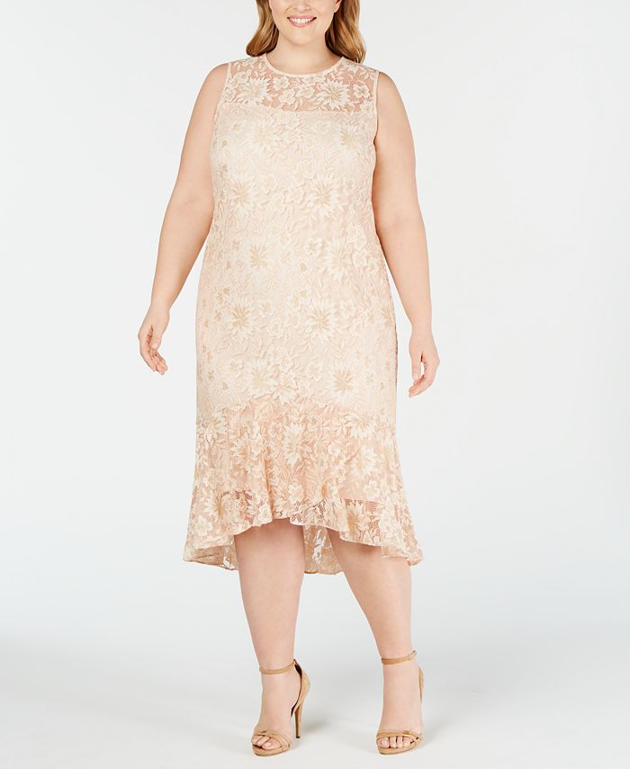Calvin Klein Plus Size Lace High-Low Midi Dress - Macy's