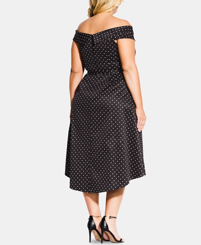 City Chic Trendy Plus Size Grace Polka Dot Off-The-Shoulder Dress - Macy's