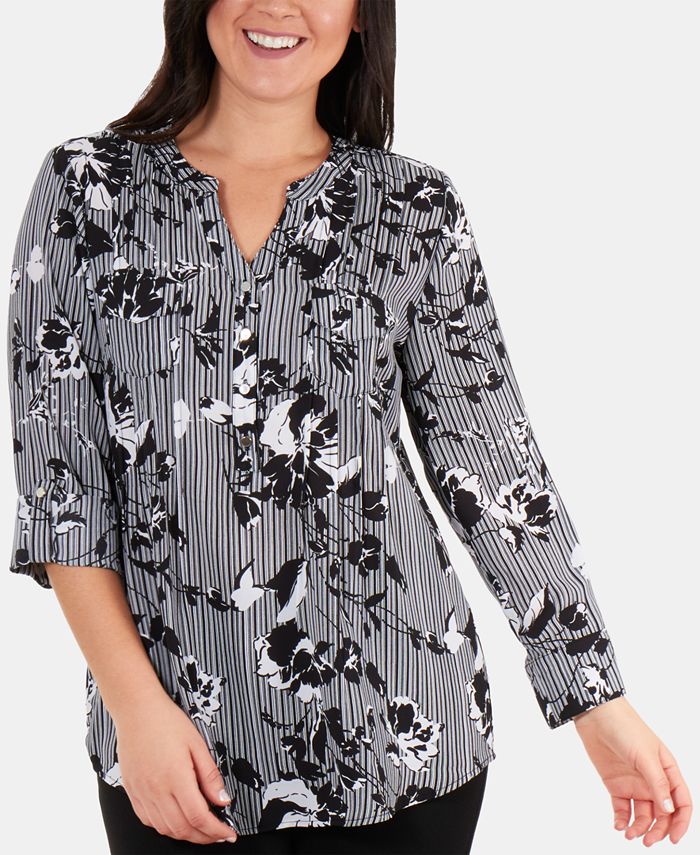 NY Collection Floral-Print Utility Top - Macy's