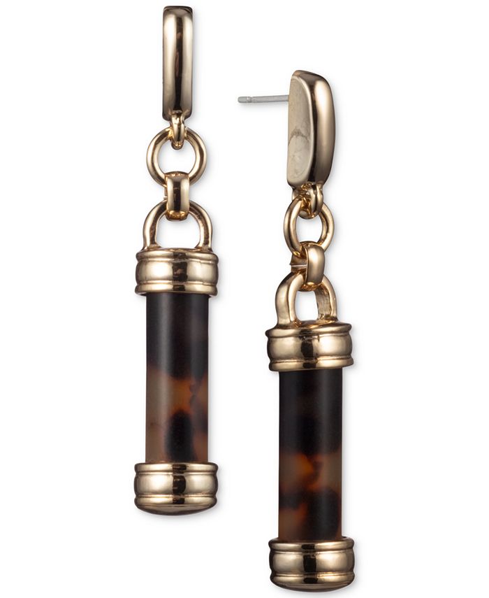 Lauren Ralph Lauren Gold-Tone Tortoise-Look Barrel Linear Drop Earrings - Macy's