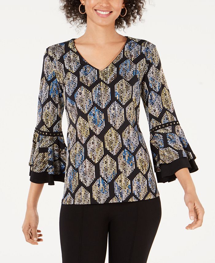 JM Collection Printed Bell-Sleeve Tunic, Created for Macy's - Macy's