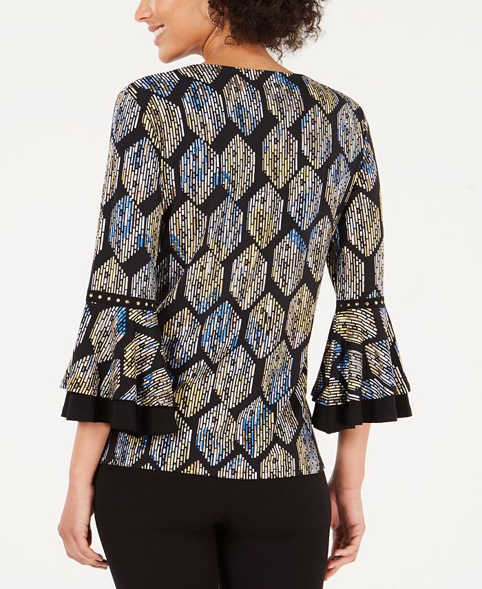 JM Collection Printed Bell-Sleeve Tunic, Created for Macy's - Macy's