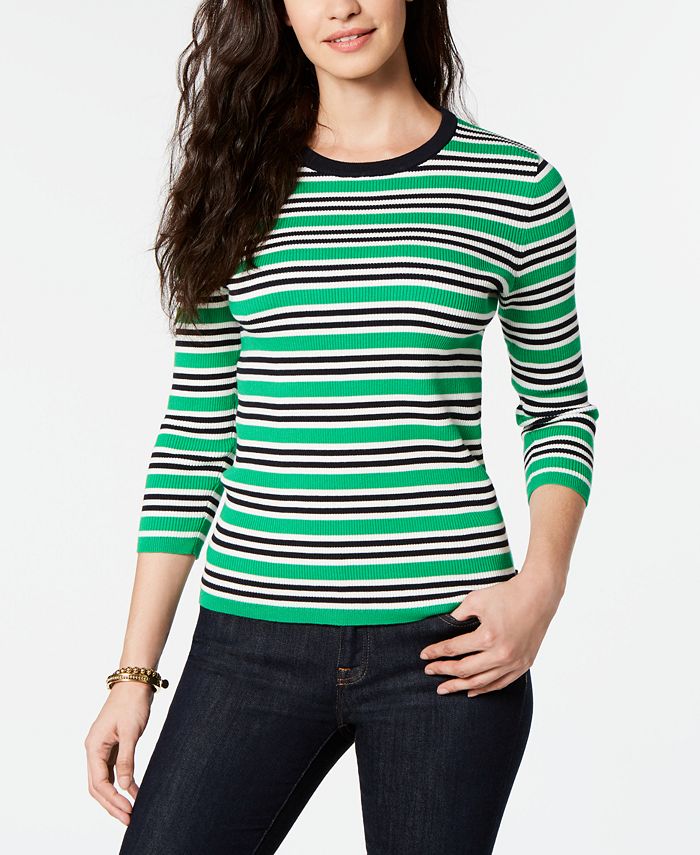 Tommy Hilfiger Cotton Striped Ribbed Sweater, Created for Macy's - Macy's