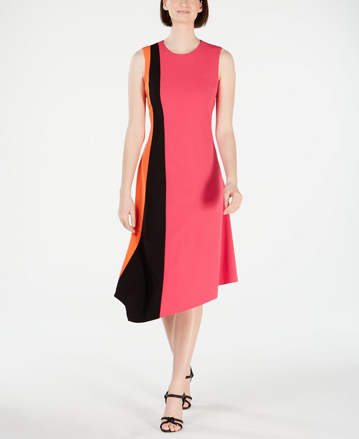 Calvin Klein Sleeveless Colorblock Asymmetric A-Line Dress - Macy's