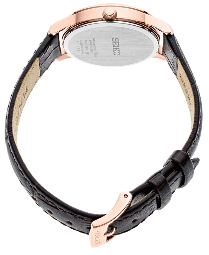 Seiko Women's Essential Brown Leather Strap Watch 28.7mm - Macy's
