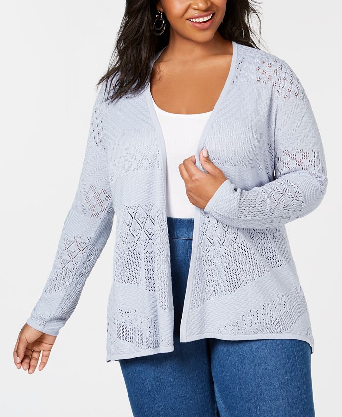 Belldini Plus Size Pointelle Open-Front Cardigan - Macy's