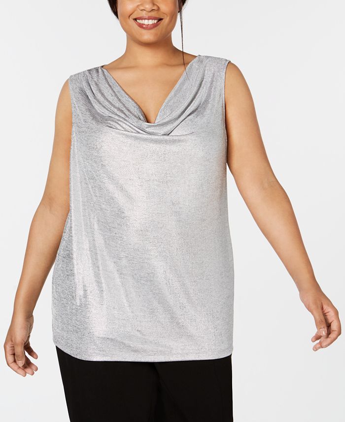 Calvin Klein Plus Size Sleeveless Cowlneck Metallic Top Macys