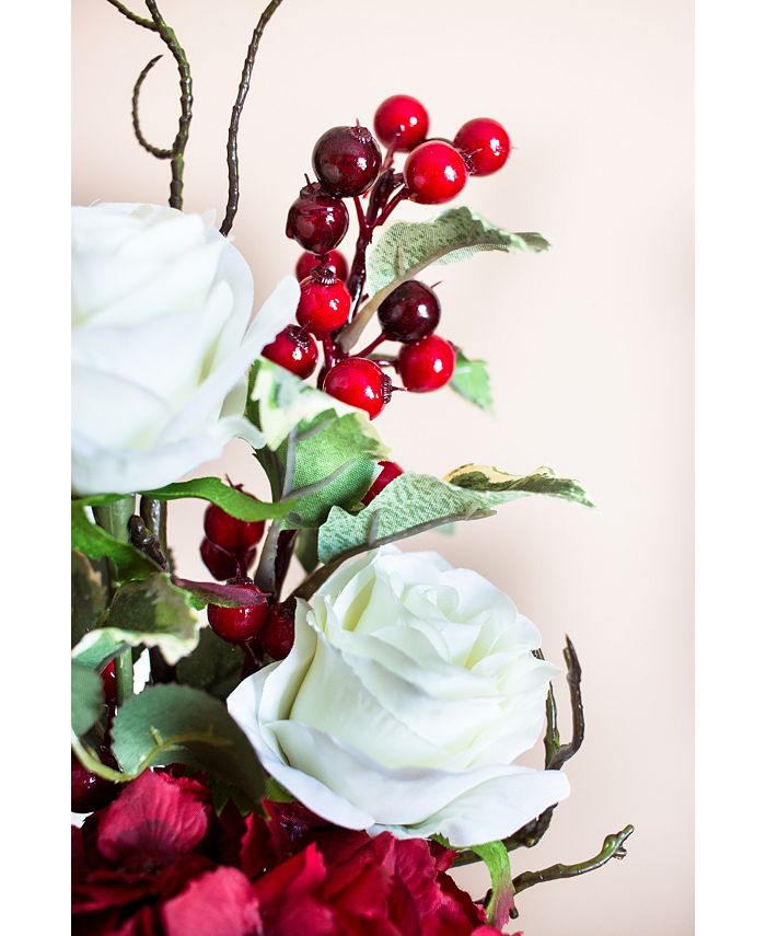 Nearly Natural Merry Christmas Rose Hydrangea Arrangement - Macy's
