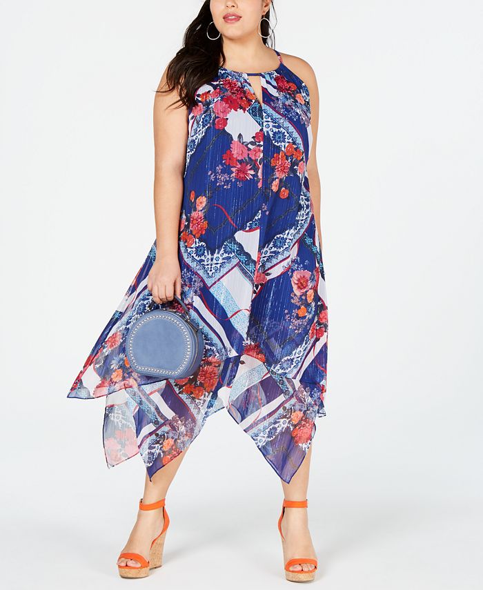 INC International Concepts I.N.C. Plus Size Printed Handkerchief-Hem ...