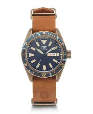 Frye Mens' Campus Distressed Dial Tan Leather Nato Strap Watch - Macy's