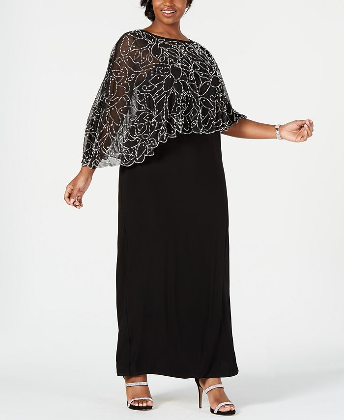 MSK Plus Size Beaded Cape Gown & Reviews - Dresses - Plus Sizes - Macy's
