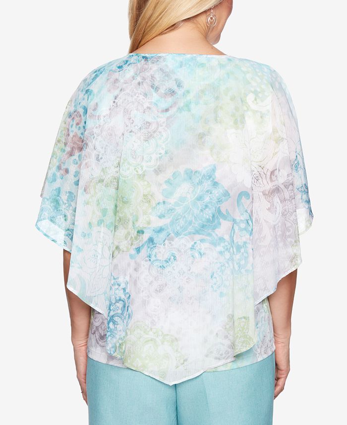 Alfred Dunner Petite Versailles Printed V-Hem Top - Macy's