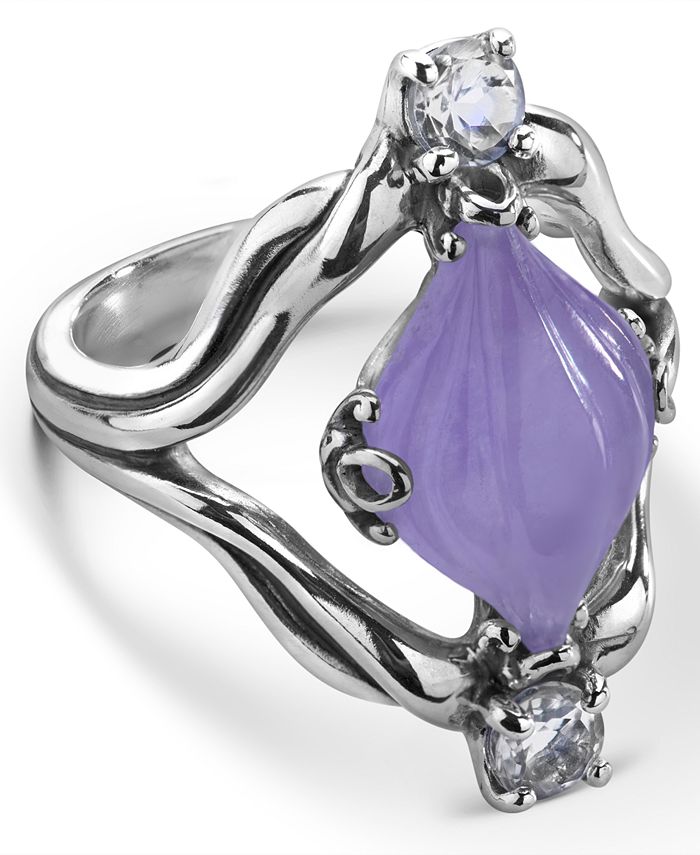 Carolyn Pollack Carved Purple Jade (10x16mm) and White Topaz (1/4 ct. t ...