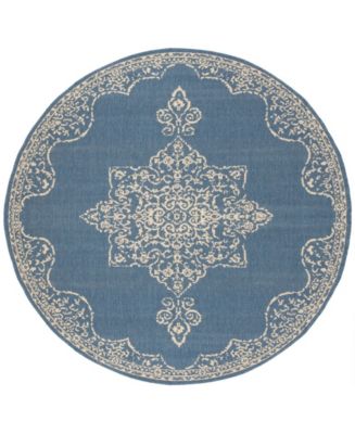 Safavieh Linden Cream and Blue 6'7" x 6'7" Round Area Rug - Macy's