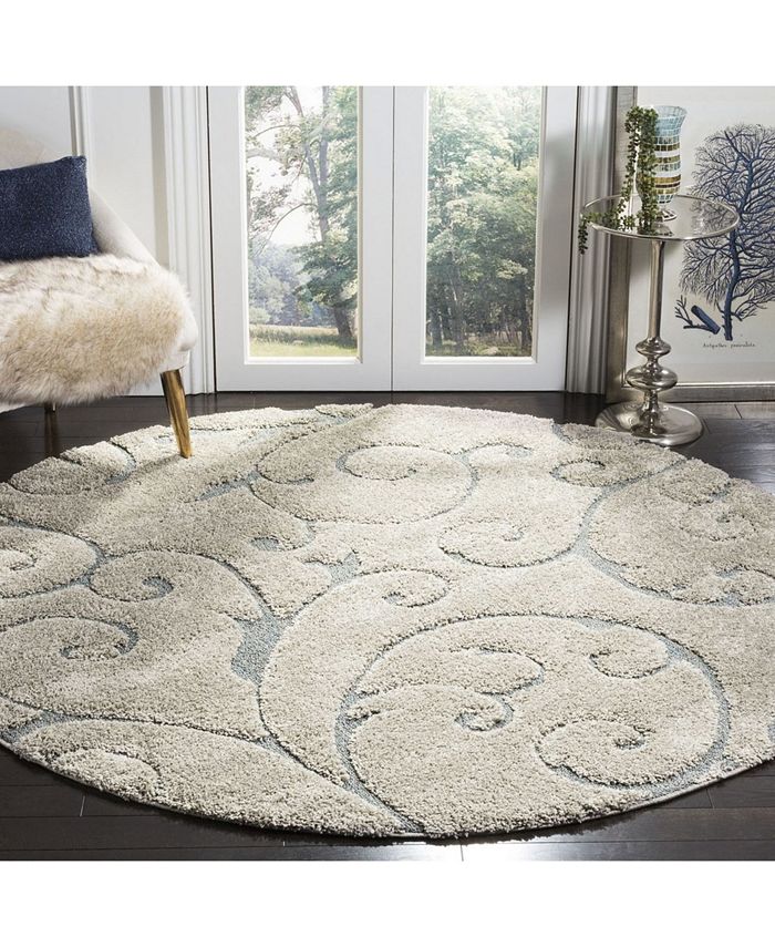 Safavieh Shag Cream and Light Blue 6'7" x 6'7" Round Area Rug - Macy's