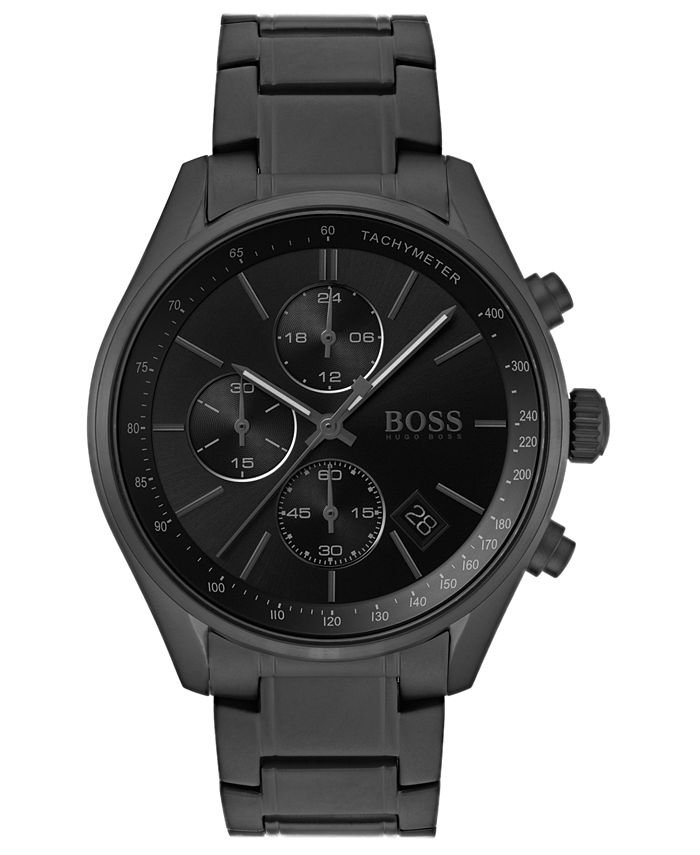 BOSS Men's Chronograph Grand Prix Black Stainless Steel Bracelet Watch ...