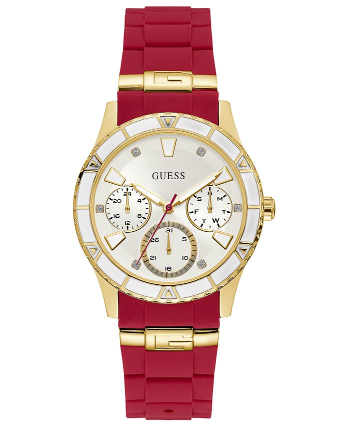 GUESS Women's Valencia Red Silicone Strap Watch 38mm - Macy's