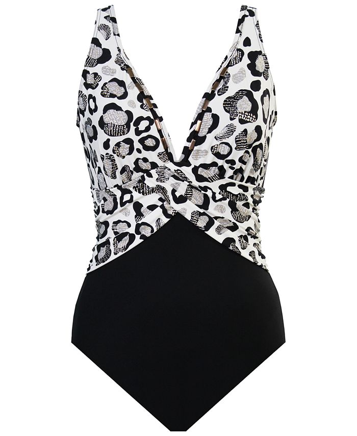 Miraclesuit Purrfectly Posh Elan Colorblocked Swimsuit - Macy's