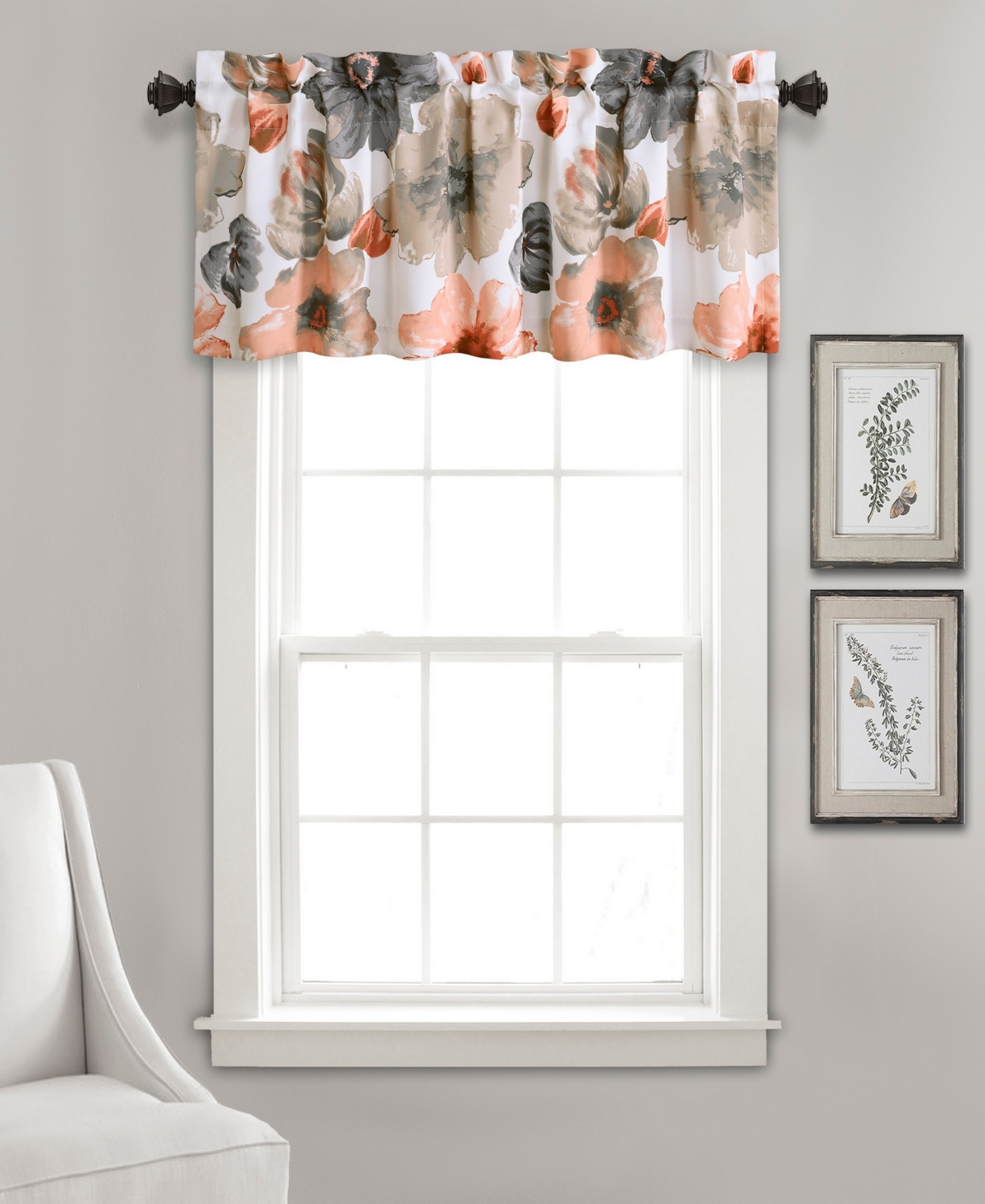 Click here for Leah Floral 18 x 52 Valance - Coral/gray prices