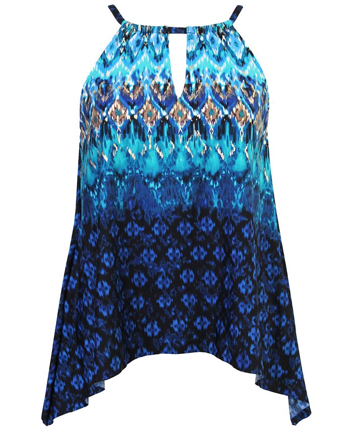 Miraclesuit Sunset Cay Printed High-Neck Keyhole Handkerchief-Hem ...