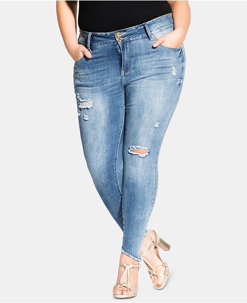 City Chic Trendy Plus Size Ripped Skinny Jeans & Reviews - Jeans - Plus ...