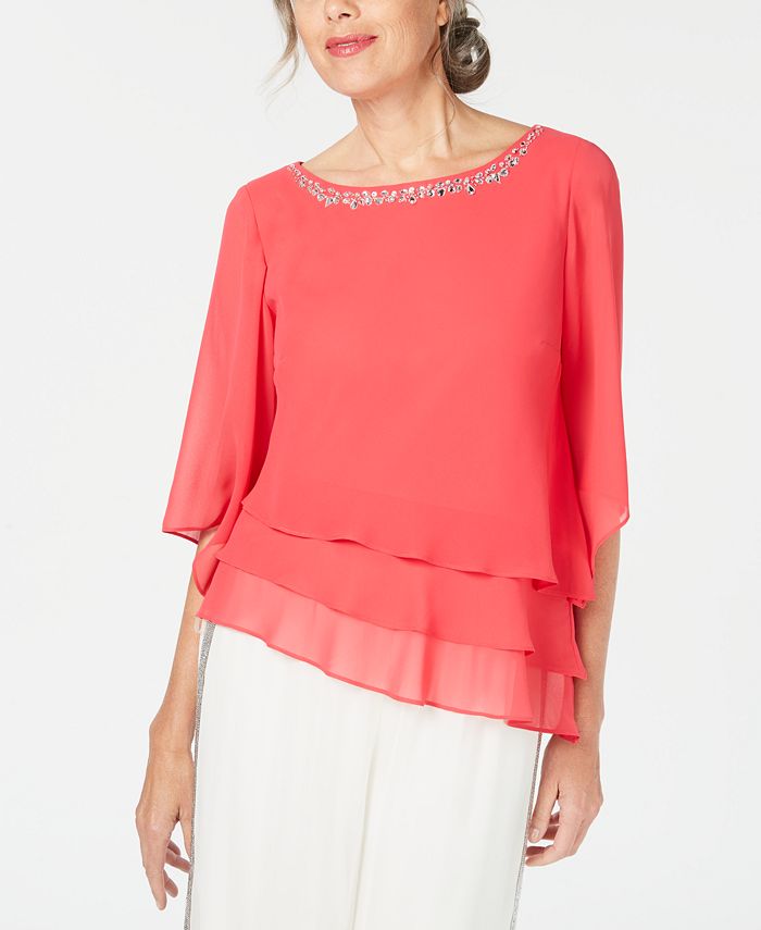 Alex Evenings Embellished Tiered-Hem Blouse - Macy's