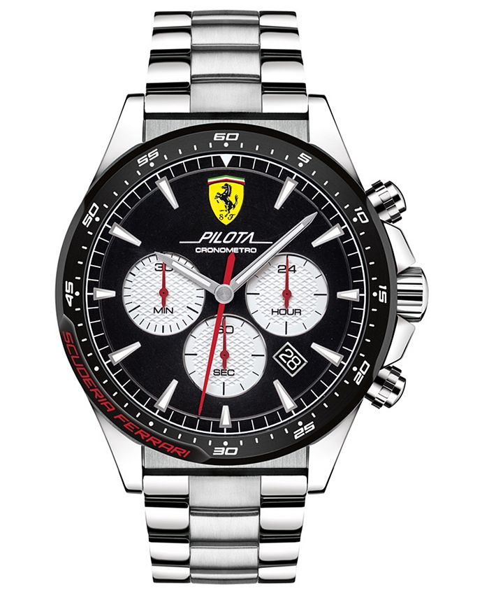 Ferrari Men's Chronograph Pilota Stainless Steel Bracelet Watch 45mm ...