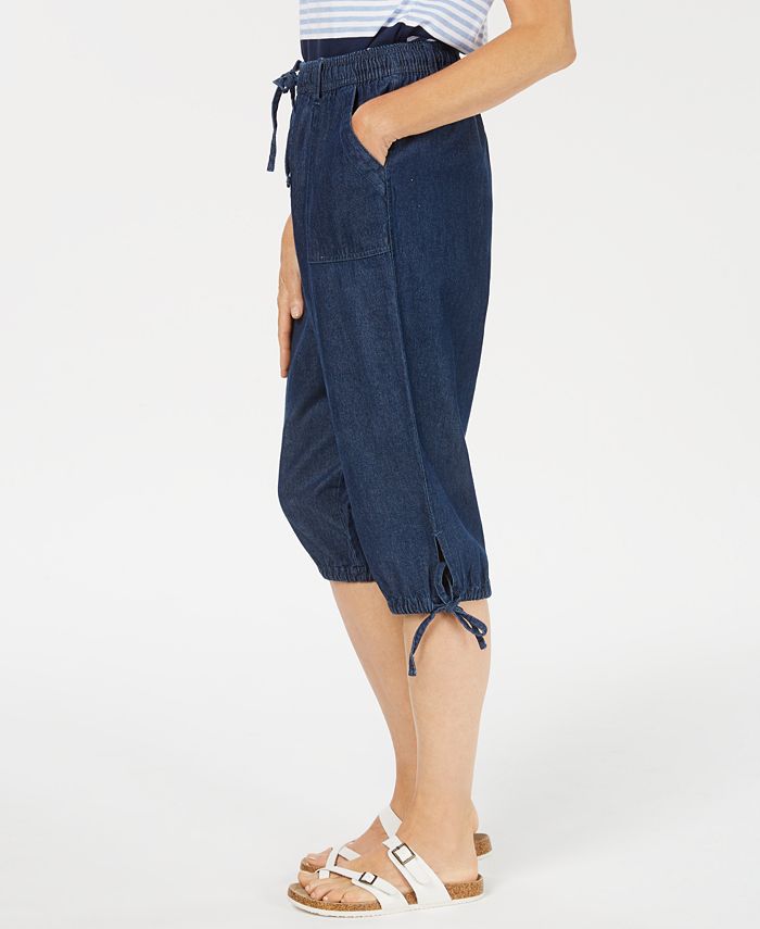 Karen Scott Drawstring Denim Cotton Capri Pants, Created for Macy's ...