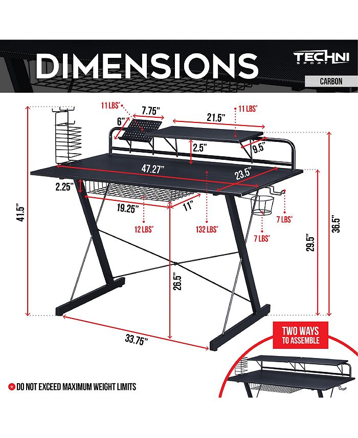 RTA Products Techni Sport Multi-Functional Gaming Desk - Macy's