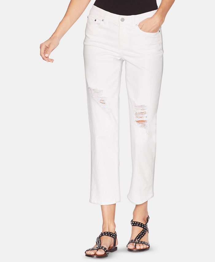 Vince Camuto Cropped White Ripped Jeans - Macy's