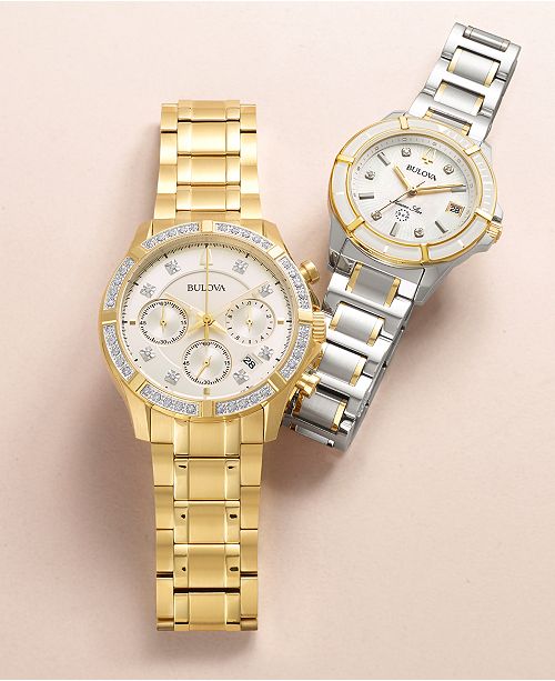 Bulova Men's Chronograph Diamond-Accent Gold-Tone Stainless Steel ...