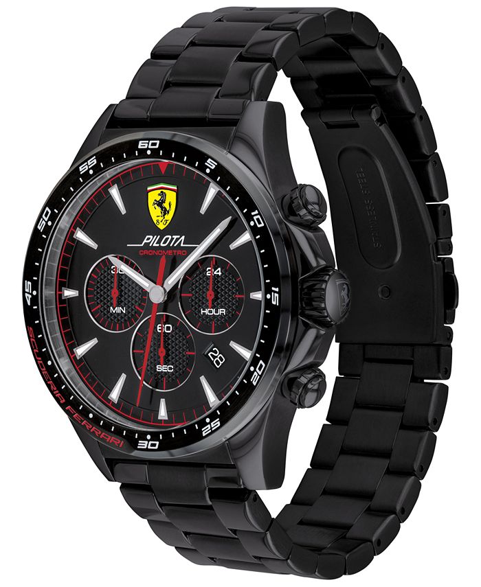 Ferrari Men's Chronograph Pilota Black PVD Stainless Steel Bracelet ...