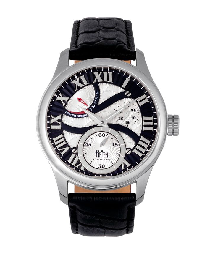 Reign Bhutan Automatic Silver Case, Genuine Black Leather Watch 43mm ...