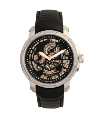 Reign Matheson Automatic Black Dial, Genuine Black Leather Watch 45mm ...