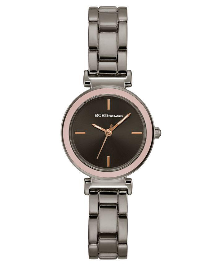 BCBGeneration Ladies Gun Metal Bracelet Watch with Pink Bezel - Macy's