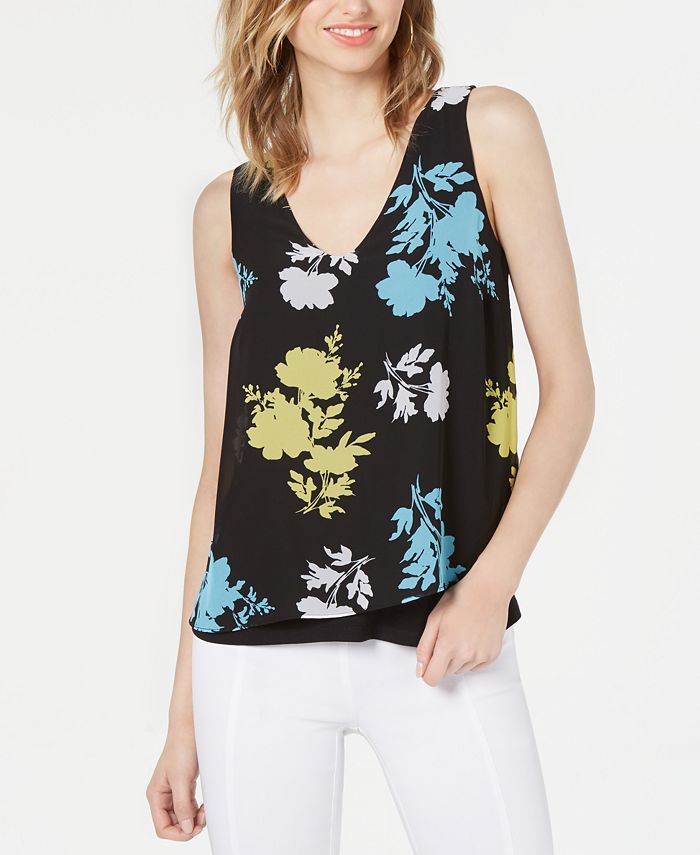 Bar III Floral-Print Split-Back Top, Created for Macy's - Macy's