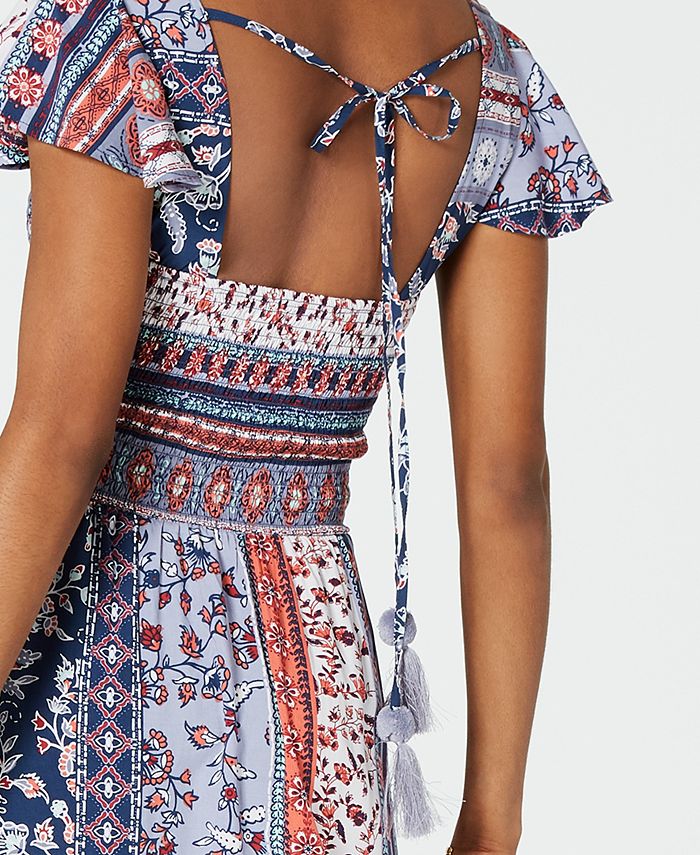 American Rag Juniors' Printed Smocked Tassel-Trimmed Maxi Dress ...